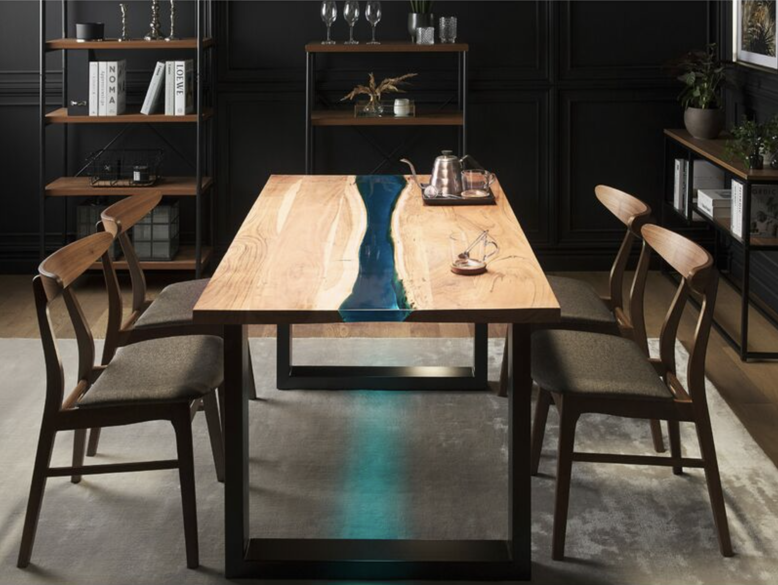 TABLE RASIN EPOXI ACACIA AVEC PDS U NOIR 200X100