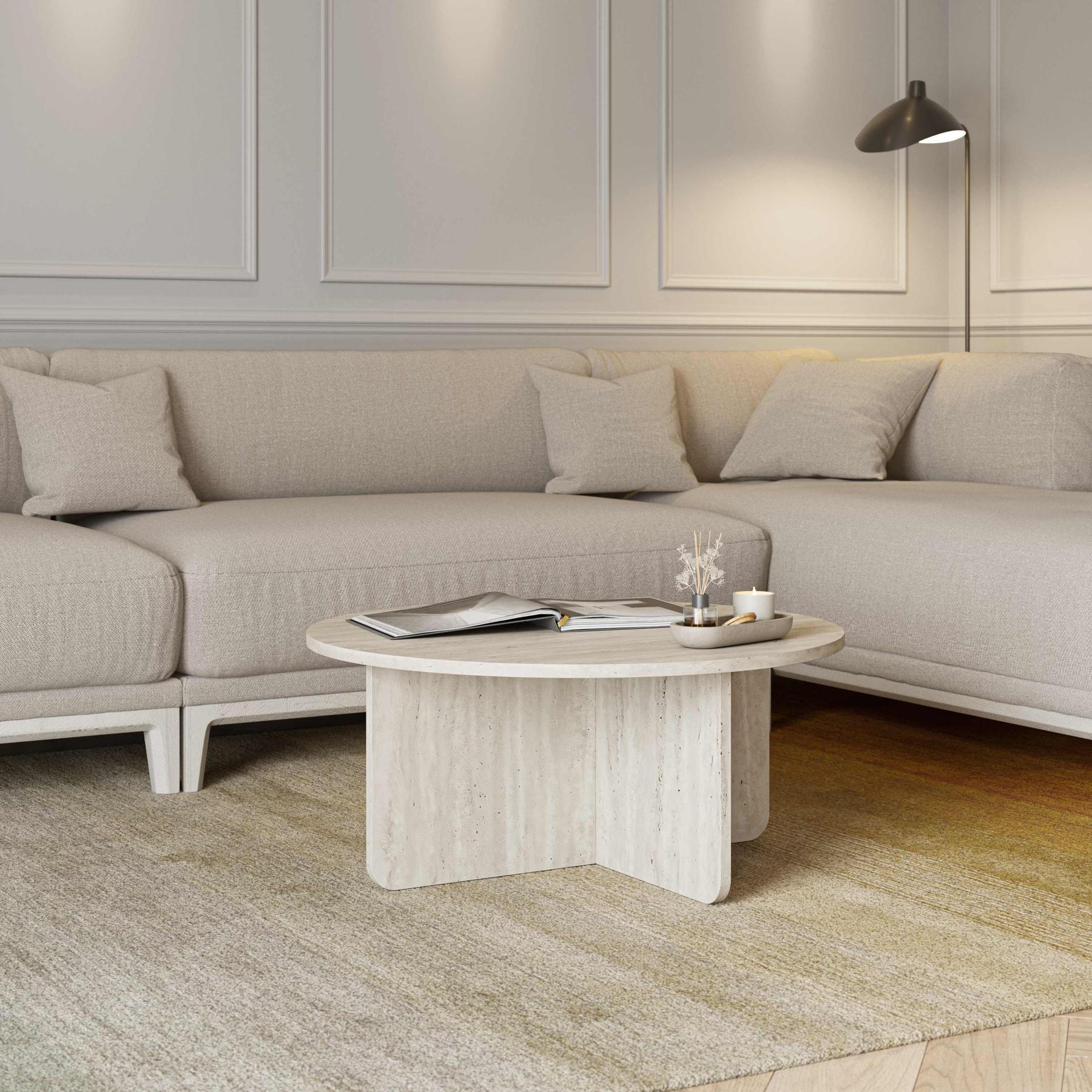 TABLE BASSE RONDE HILLARY TRAVERTINE