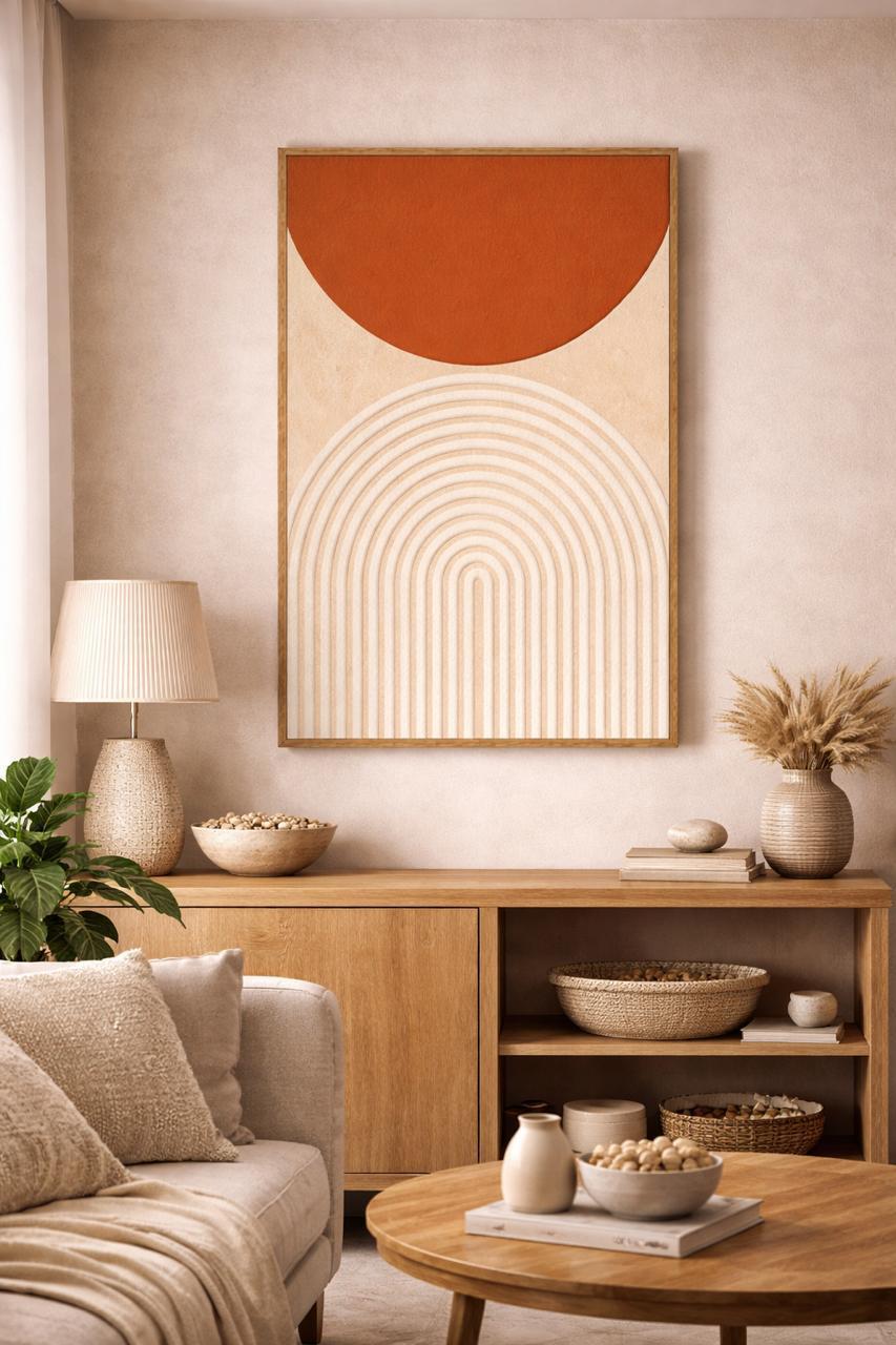 TOILE ENCADRÉE DEMI CERCLE ORANGE