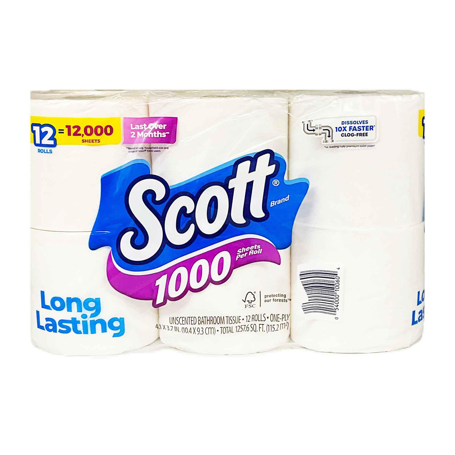 SCOTT 1000 SHEETS PER ROLL LONG LASTING ROLLS