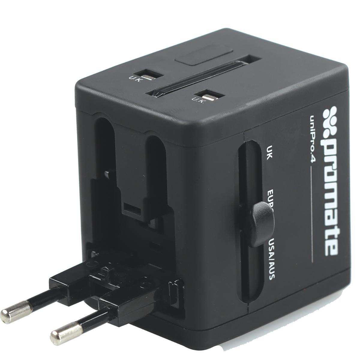 Promate UniPro4 Multi Regional Travel Adapter with Two USB Charging Ports