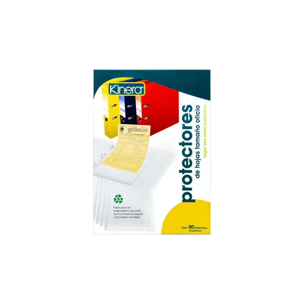 PROTECTOR DE HOJAS KINERA TRANSPARENTE TAMAÑO OFICIO 5 PERFORACIONES ...