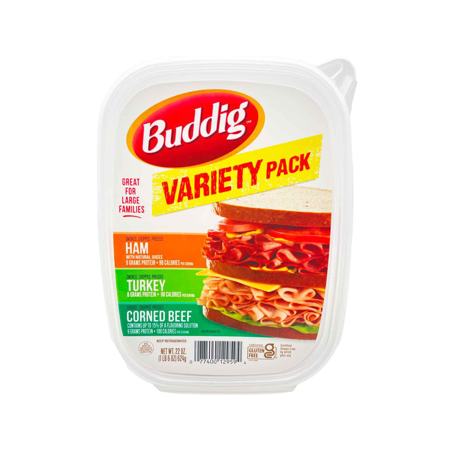 Buddig Variety Pack Ham Turkey Corned Beef 22oz