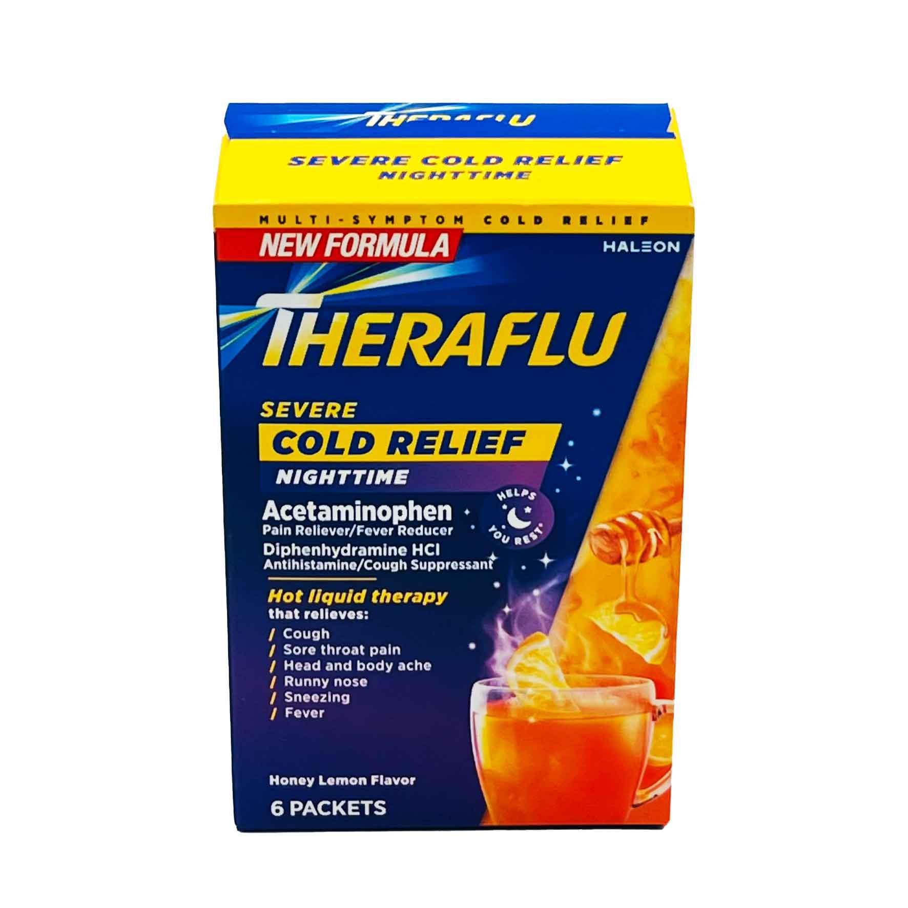 Theraflu Nighttime Severe Cold Relief Powder, Honey Lemon, 6 CT